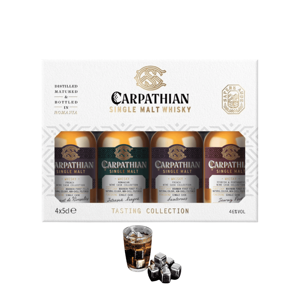 Set Cadou Miniaturi Carpathian Single Malt și Accesorii Inox - Cos-Cadou.ro